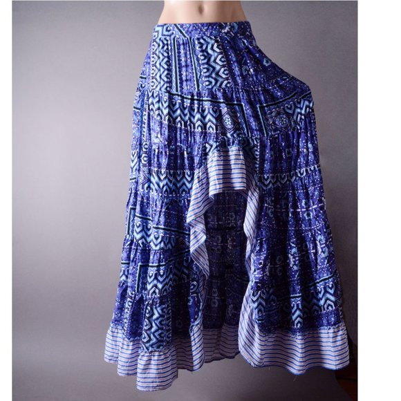 Skirts | Blue Beach Summer Womens Asymmetric Ruffle Stripe Boho ...
